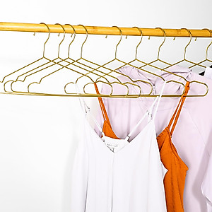 Wesiti 100 Pcs Stainless Steel Metal Hangers Wire Hangers for Clothes Strong Metal Hangers Wire 17.7 Inch Clothes Space for Coat Suit Bridal Boutique Dress Closet Dorm Clothing Rack(Gold)
