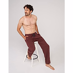 LAPASA Men's Soft Knit Pajama Pants Comfy Sleepwear Loungewear Solid PJ Bottoms with Pockets Nightwear Yoga Meditation M23 Medium (Knit) Burgundy