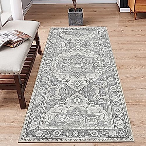 MaxRugrs Kitchen Rug Runner for Hallways 2'6"x6' No Crease Machine Washable Stain Resistant Non Skid Rubber Backing Mat-Bedroom & Laundry - Vintage Floor Carpet Family & Pet Friendly