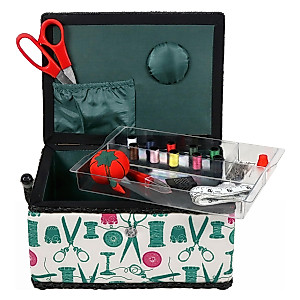 SINGER 07271 Basket with Sewing Notions Kit & Removable Tray-Vintage Spools, Tan