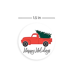 Vintage Trucks Holiday Stickers / 500 Christmas Labels / 4 Winter Evergreen Tree Truck Designs / 1.5" Seasonal Envelope Seals