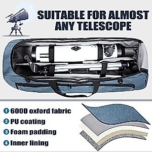 GoHimal Shock-Absorbent Telescope Bag–Multipurpose Telescope Carrying Case with Adjustable Shoulder Strap and Storage & Carrying Case for Tripod and Accessories for Celestron Telescope （30inches）