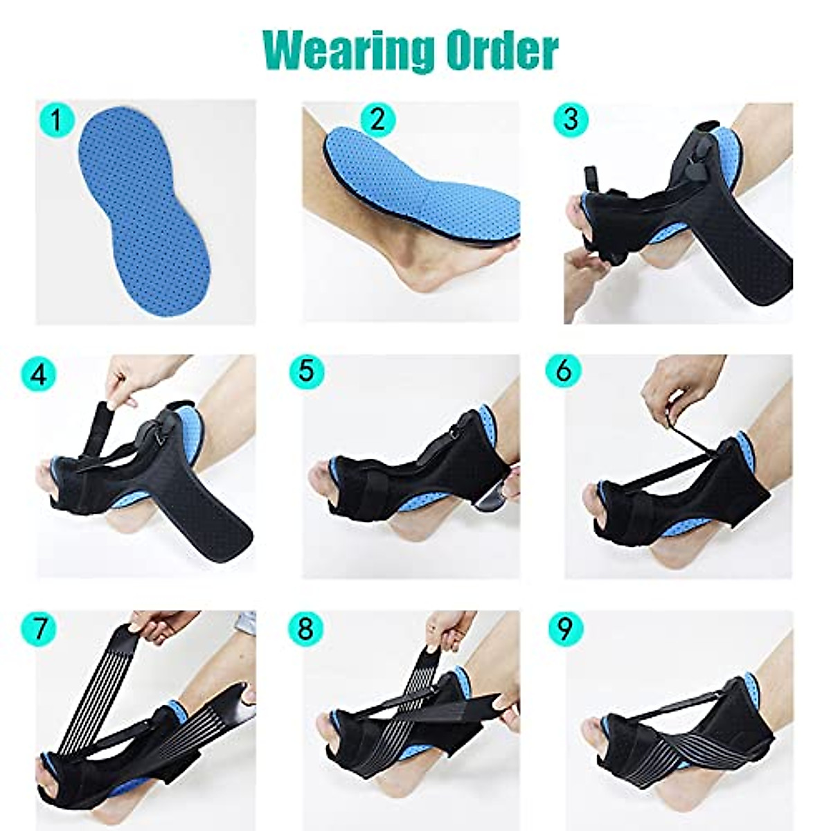 Fasciitis Night Splint Foot Drop Orthotic Brace, Adjustable Elastic Dorsal Night Splint For Plantar Fasciitis, Heel, Ankle, Arch Foot Pain, Achilles Tendonitis (Black)