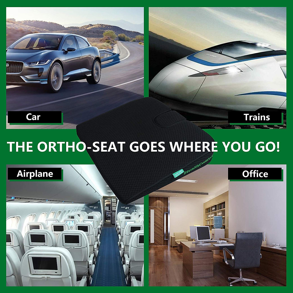 iHealthComfort Portable Memory Foam Wedge Seat Cushion-Car&Truck Seat Cushion for Tailbone Stress Back Pain Relief(16x13.7inches)