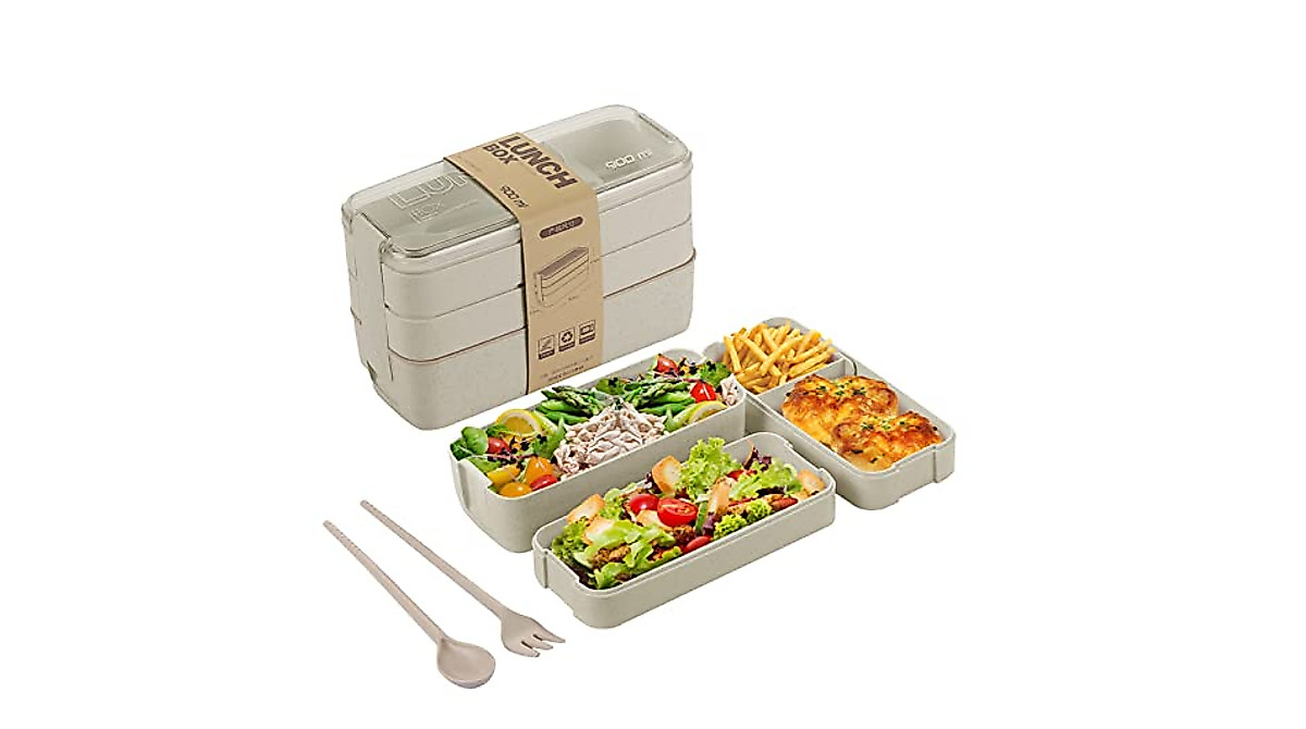 Bento Box for Adults - 900ML Leak-Proof 3-in-1 Meal Prep Container