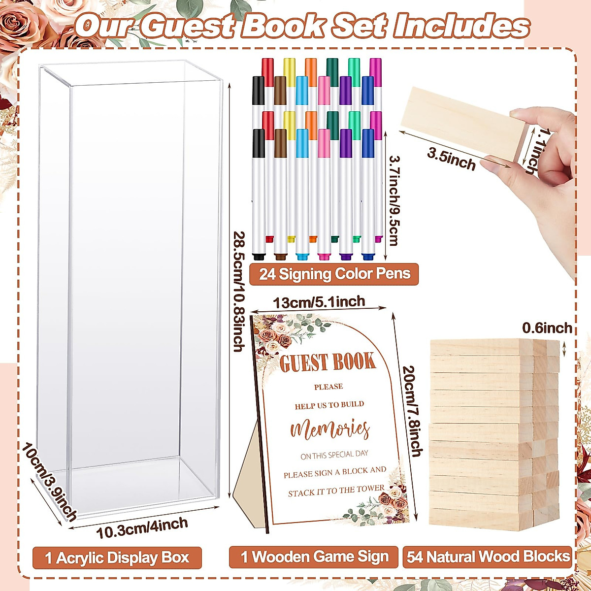 Beeveer 80 Pcs Wedding Guest Book Alternative Wooden Block Guest Book for Wedding Sign in Wedding Book Wooden Block Wedding Games Bridal Shower Game for Wedding Sign in, Reception (Rustic)