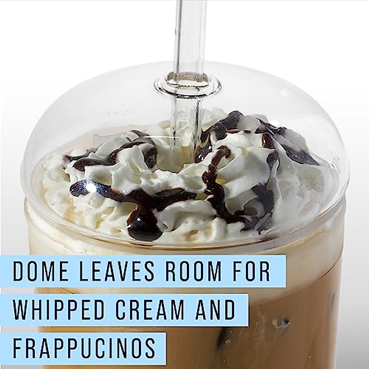 Maplefield Glass Tumbler with Dome Lid for Frappes, Smoothies & Iced Coffee - Dishwasher Safe Glass Tumbler with Straw - Spill-Resistant Iced Coffee Tumbler - Iced Coffee Cup - 16oz [Clear]