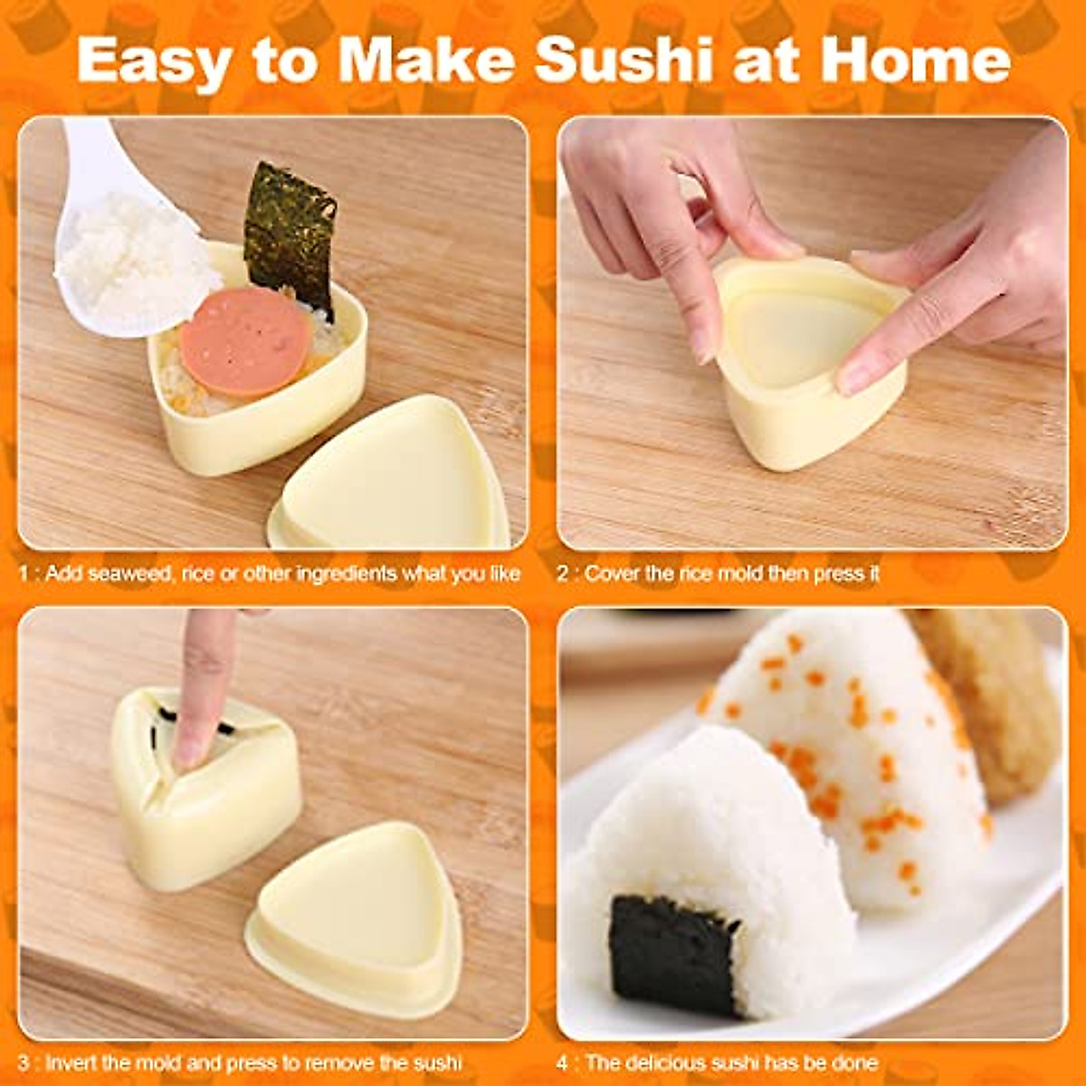 Dualshine Musubi Mold 5 Pcs Musubi Maker Kit Sushi Mold Making Kit Musubi Press(non Stick) Onigiri Rice Ball Mold Maker BPA Free Cheese Luncheon Bread Meat Butter Slicer for Kitchen Restaurant