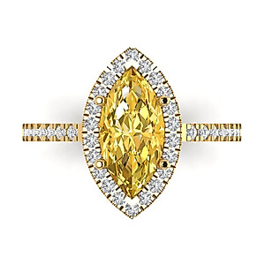 Clara Pucci 2.32ct Marquise Cut Solitaire Halo Yellow Simulated Diamond Designer Wedding Anniversary Bridal Ring 14k Yellow Gold 5.5
