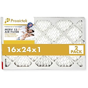 Proairtek AF16241M13SWH Model 16x24x1 Pack of 2 Air Filters, MERV 13; Ideal for Anyone Wanting Clean, Crisp Air in Their Home
