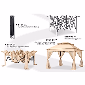 COOSHADE 11x11Ft Easy Pop Up Gazebo Tent Instant Outdoor Canopy Shelter with Mosquito Netting Walls(Khaki)