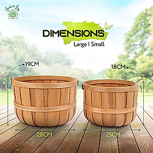 Jack & Joy Set of 2 Baskets for Produce – Thick Wood Slots and Reinforced Body, Display Fruits and Vegetables or Use in Home Garden, Fold Down Strap for Easy Carrying, Large 11" & Small 9"