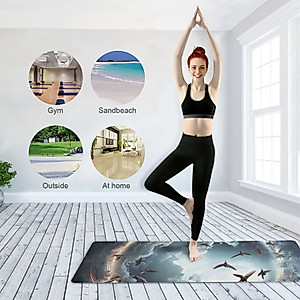 GOODOLD Birds Circular Pattern Yoga Mat, 71 x 26 Inch Non-slip Yoga Mats Folding Travel Exercise Mat Indoor Outdoor Gym Pilates with Storage Bag for Women Men