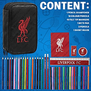 Liverpool F.C. Filled Pencil Case, Colouring and Stationery Set - School Supplies, Black/Red
