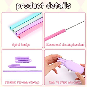 4 Set Reusable Straws Silicone Drinking Straws with Cleaning Brush and Case Portable Reusable Straws for Cold or Hot Drinks Picnic Party Travel Outdoors