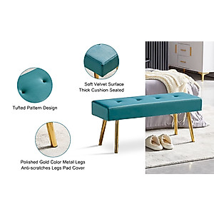 Homedot Contemporary Bench End of Bed Living Room Bench Elegant Velvet Footrest Stool Comfortable Dining Bench with Polished Golden Color Metal Legs for Vanity,Sitting Room
