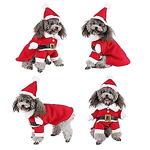 Yoption Christmas Santa Claus Dog Cat Costume with Hat, Funny Pet Christmas Cosplay Winter Warm Coat Clothes Outfit Apparel (S)