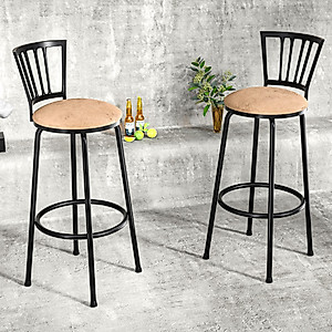 VECELO Bar Stools Set of 4,Adjustable Counter Height Stools with Bentwood Back,Armrest&Footrest,Swivel PU Leather Bar Chairs for Kitchen Island,Coffee Shop and Salon,Black,Curveback Classic