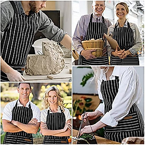 Riqiaqia 2 Pack Kitchen Cooking Aprons, Soft Cotton Apron with 2 Pockets for Women Men Chef (Black Stripes,2)