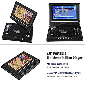 7inch Portable DVD Player, Vbestlife Mini Car CD TV/Game Function Swivel 16:9 Screen Large Memory with Rechargeable Battery for Car/Home/Outdoor(US)