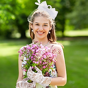 Zhanmai 12 Pcs Tea Party Accessory Fascinators Tea Party Hats and Gloves Wedding Women Girl White Headband Necklace