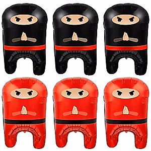 6 Pcs Ninja Birthday Party Balloons Ninja Party Decoration Red and Black Warrior Themed Party Supplies for Boys Ninja Balloons Birthday Party Supplies for Decor Party Favors Kids Baby Shower