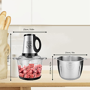16 Cup Large Food Processors,Meat Grinder Veggie Chopper with with 2 pieces 16Cup Bowls 350W Electric Food Processors,3 Speed,2 pieces 6 Bi-Level Bladesand Spatula for Baby Food,Meat,Vegetables,Fruits