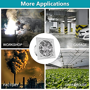 HG Power 6 Inch Kitchen Exhaust Fan, Powerful Bathroom Fan with Damper, Potable Window Small Fume Extractor Ventilation Fan for Shop, Smoking Room, Garage, Silver