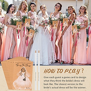Fulmoon 50 Packs Guess The Dress Bridal Shower Games for Guests Include Wedding Shower Games Cards and Water Soluble Pencils Fun Wedding Decorations Party Supplies Games Ideas(Brown)