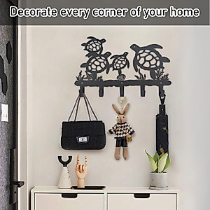 VIVICOMFY Metal Sea Turtle Coat Hooks Wall Mount-Sea Turtle hangers and Key Holder-Clothes Hat Rack and Backpack Hanger Decor for Storage, Living Room, Hallway, Office Gift (Black)