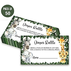 Yuzioey 50 Safari Baby Shower Invitations, Jungle Animals Invitations Macthing Envelpoes, Diaper Raffle Tickets, Book Request Cards, Safari Animals Invitations