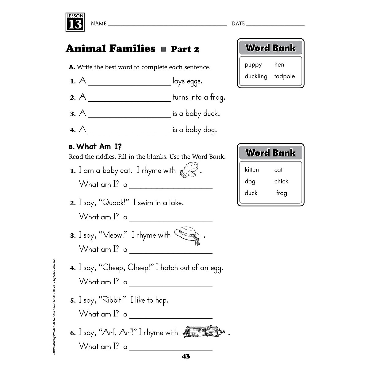 240 Vocabulary Words Kids Need to Know, Grade 1: 24 Ready-to-reproduce Packets That Make Vocabulary Building Fun & Effective