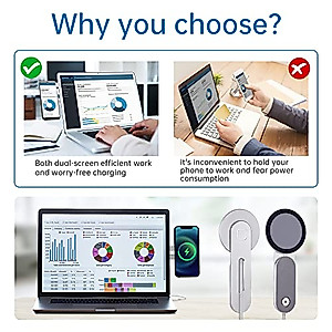 RISLG Laptop Phone Holder, Magnetic Phone Holder, Wireless Charging Monitor Stand, 2 in 1 Portable Foldable Laptop Phone Mount, Portable Foldable Monitor Side Mount Bracket