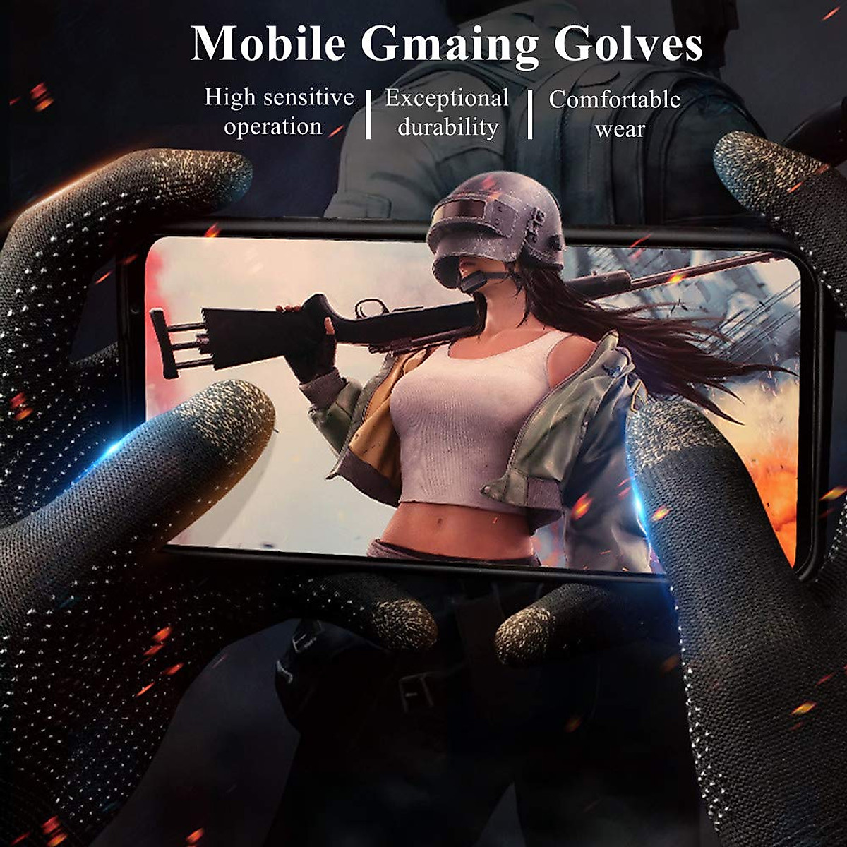 Rakizbe Gaming Gloves for Touchscreen, High-Sensitive Anti-Sweat Breathable Seamless Game Gloves for PUBG Mobile/Knives Out/Rules of Survival