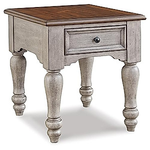 Signature Design by Ashley Lodenbay Classic Farmhouse End Table with 1 Drawer, Antique Gray & Brown