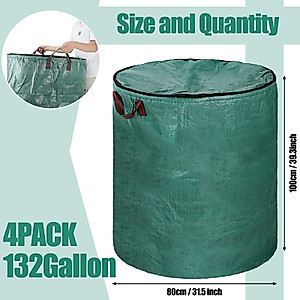 Kingdder 4 Pack 132 Gallon Reusable Yard Waste Bags with Lid, Extra Large Lawn Leaf Bags with 2 Handles & Zipper, Heavy Duty Collapsible Garden Yard Leaf Containers for Outdoor Debris Leaves