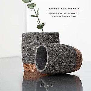 BINO Bathroom Accessories Set - Dark Grey | Soap Dispenser | Toothbrush Holder | Tumbler | 3-Piece Bathroom Organizer Countertop Set | Bathroom Decor | Home Decor | Bathroom Set