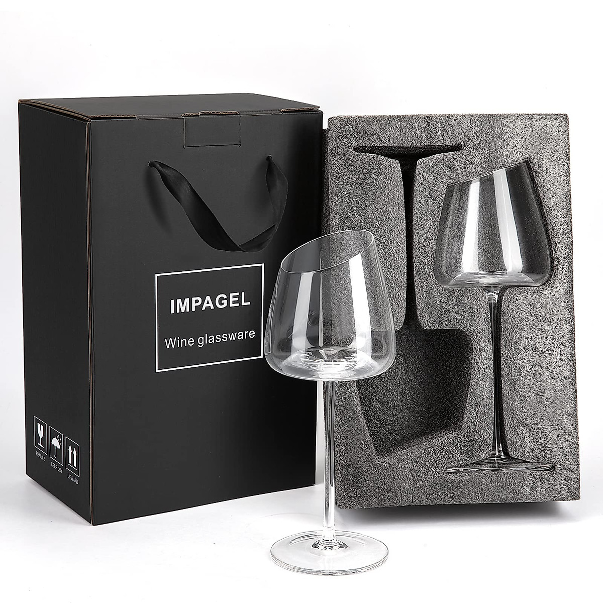 Slanted White Wine Glasses Set of 2, Modern No-lead Hand-Blown Long Stem Red Wine glasses,Premium Crystal Clear Glass with Unique Concave Base,Gift Box-for Anniversary,Wedding,and Christmas-13.5 oz