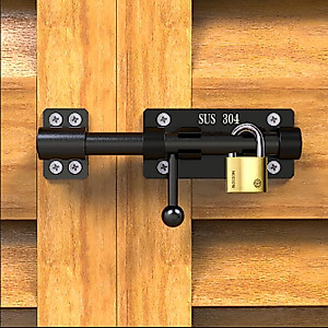 Heavy Duty Slide Bolt Gate Latch Hardwareh, 6.3 Inch Heavy Duty Solid 304 Stainless Steel Security Bolt for Wooden Fence/Shed Door/Yard Door/Barn Door/Interior and Outdoor Latch (2PCS Black)