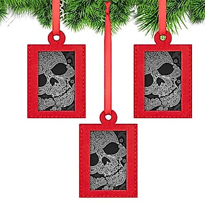 Ethnic Pattern Skull Christmas Photo Ornament Frame Red Picture Frame for Xmas Tree Hanging Decoration