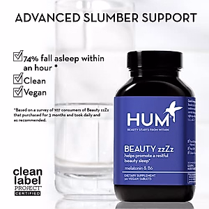 HUM Beauty zzZz - Melatonin Sleep Supplement with Blend of Vitamin B6 & Calcium - Non-GMO, Gluten-Free, Vegan (30 Tablets)
