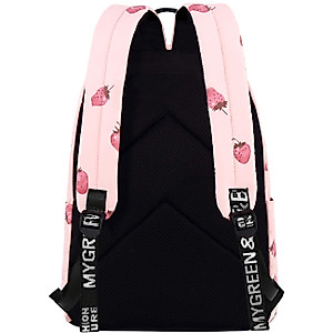 mygreen School Bookbags for Girls, Cute strawberry Backpack College Bags Daypack Travel Bag Pink-Medium
