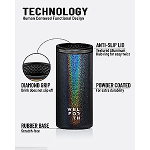 Welforth Slim Can Cooler for Slim Beer & Hard Seltzer Double-walled Stainless Steel 12oz Sleeve Skinny Can Coozies Drink Holder(GLITTER BLACK)
