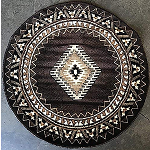 Southwest Native American Round Indian Kingdom Chocolate Brown Design D143 (4 Feet X 4 Feet)
