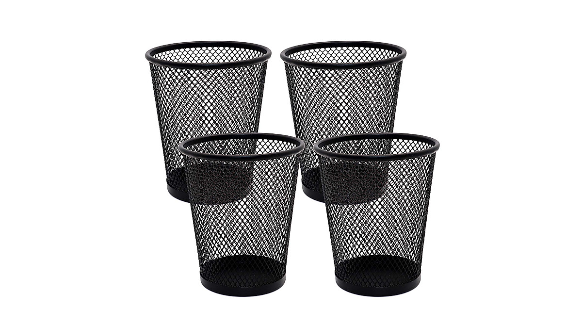 4 Pack Metal Mesh Pen Holders for Desk Organization | Black