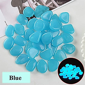 surgicalonline 300pcs Garden Decorative Stones Glow in The Dark Luminous Pebbles for Walkways Plants Aquarium Decor， Glowing Pebbles Powered Fish Tank Garden Decoration (Blue)