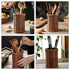 Didiseaon Silverware Utensil Holder Organizer Countertop Flatware Holder Woven Storage Basket Woven Cutlery Organizer Countertop Utensil Basket Imitation Rattan Basket Iron Chopsticks