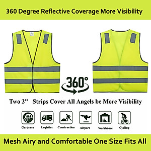Lavori-AK Safety Vests 10 Pack - Yellow Reflective High Visibility Construction ANSI Class 2 Work Vests for Men,Woman,Hi Vis Mesh and Neon Silver Strip