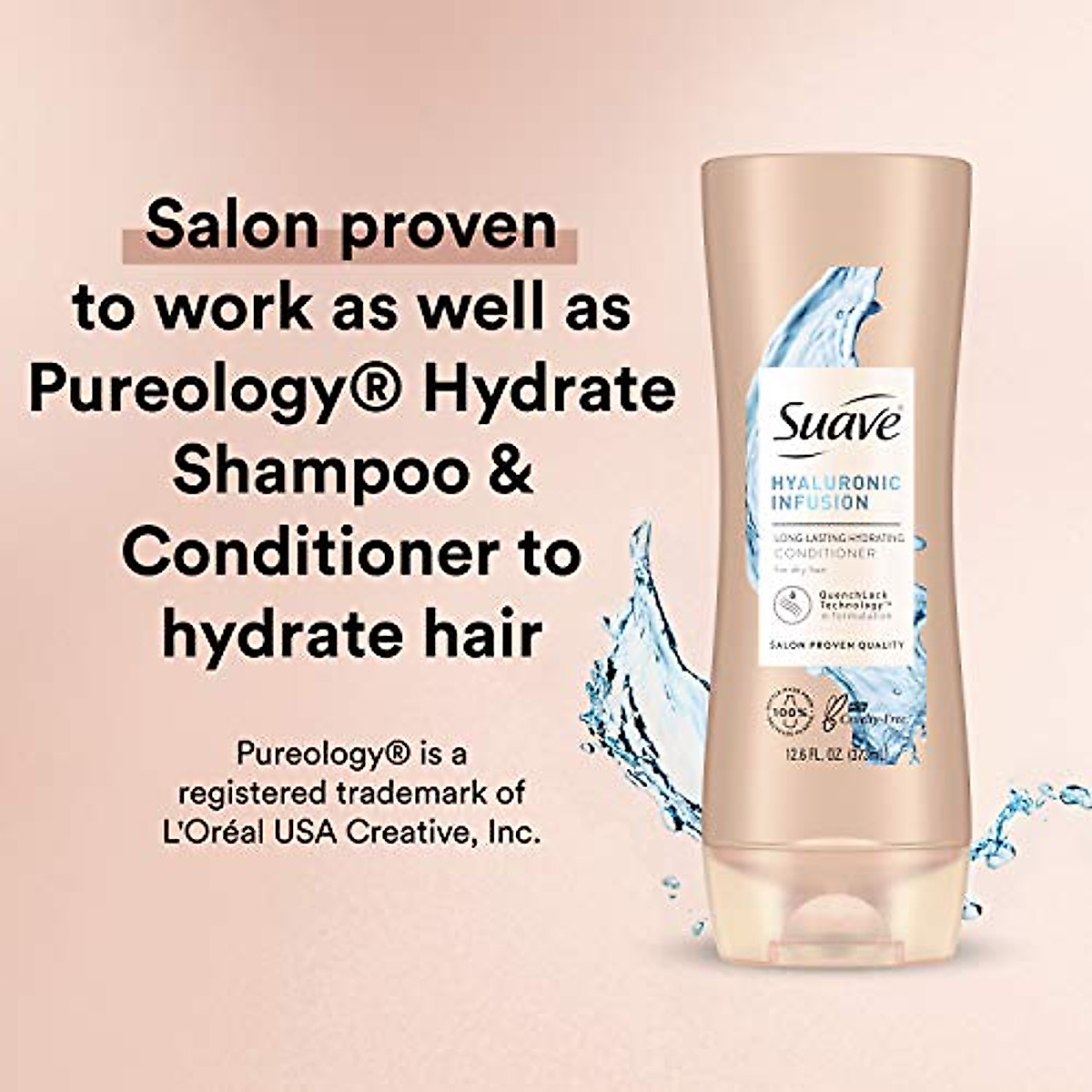 Suave Hydrating Conditioner Conditioner for Dry Hair Hyaluronic Acid Long Lasting Hydration 12.6 oz