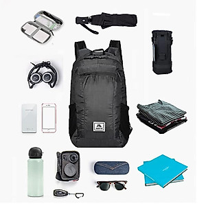 MasterTool Hiking Daypack, Water Resistant Lightweight Packable Foldable Backpack for Travel Camping Outdoor, Black, (291-2243-06), 20L